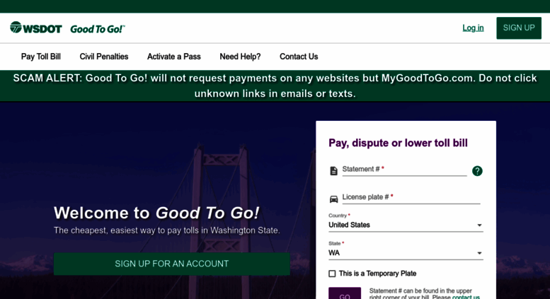 Access mygoodtogo.com. Good To Go! Official Washington State Department ...