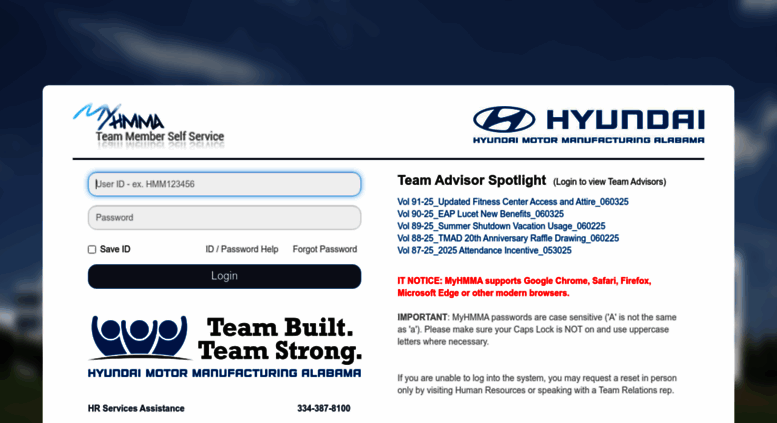 Access myhmma.hmmausa.com. My HMMA [Team Member Self Service]