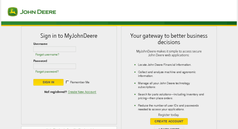 Access myjohndeere.deere.com. MyJohnDeere Login