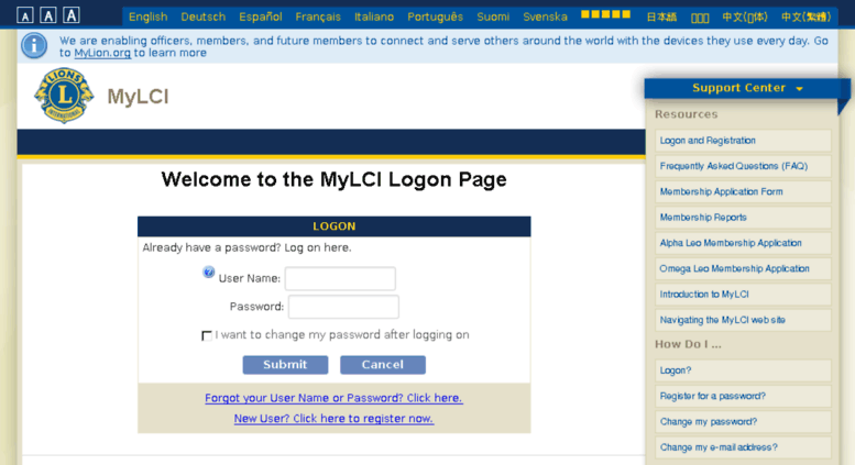 Access mylcitraining.lionsclubs.org. MyLCI - Logon