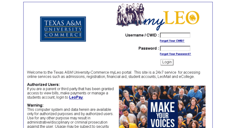 Access myleo.tamuc.edu. Login to myLeo - Texas A&M University-Commerce ...