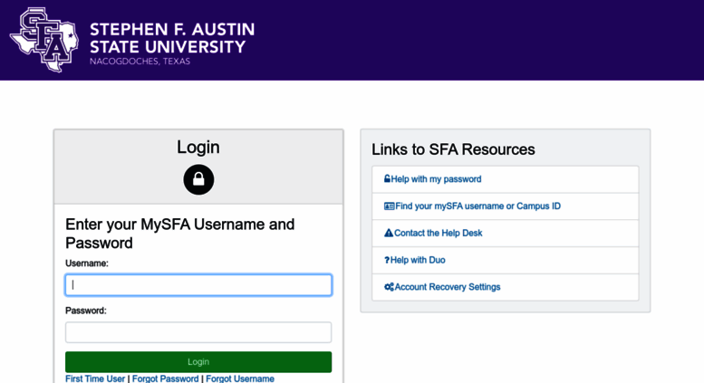 Access mysfa.sfasu.edu. Login - SFA SingleSignOn