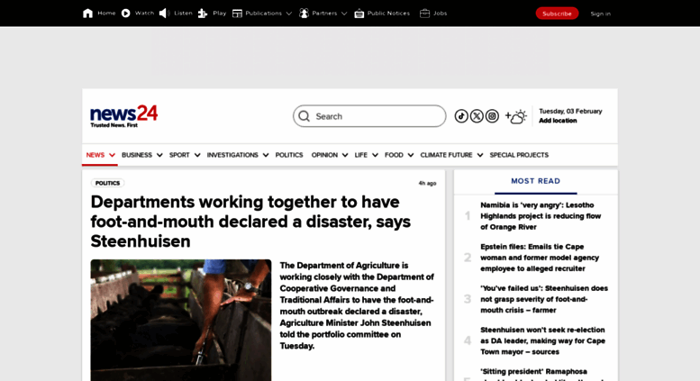 Access news24.com. News24 | South Africa's leading source of breaking ...