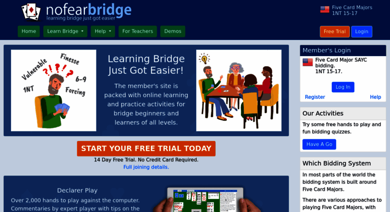 Access nofearbridge.com. Learn Bridge for Beginners! Standard American ...