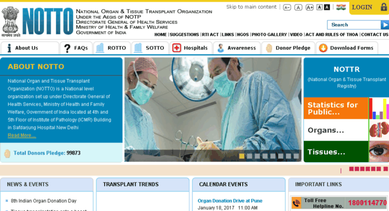 Access notto.nic.in. NOTTO : National Organ & Tissue Transplant ...