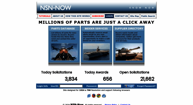 Access nsn-now.com. NSN-Now - MILLIONS of parts are just a click away.