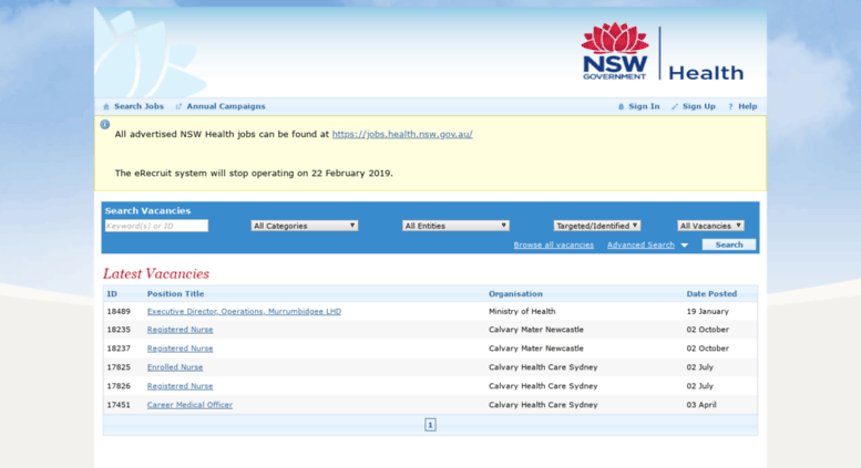 Access nswhealth.erecruit.com.au. NSW Health Online Recruitment System ...