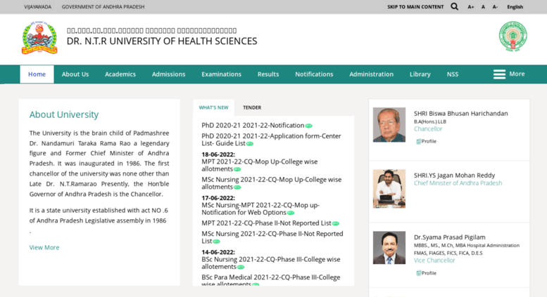 Access ntruhs.ap.nic.in. DR. N.T.R UNIVERSITY OF HEALTH SCIENCES