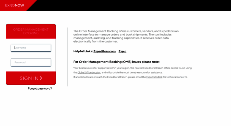 Access omb.expeditors.com. Expeditors - Order Management Booking Login