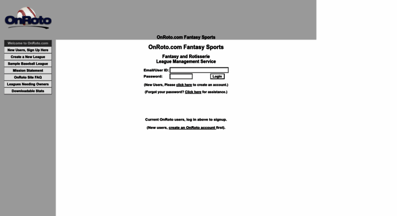 Access onroto.com. Rotisserie Baseball League Manager Service -- OnRoto.com