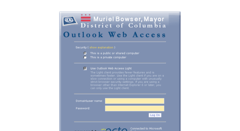 Access owa.dc.gov. Microsoft Exchange - Outlook Web Access