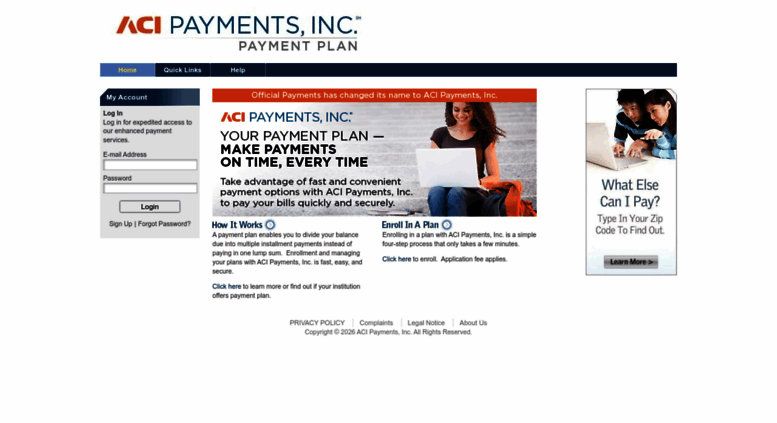 Access payplan.officialpayments.com. ACI Payments, Inc. Payment Plan