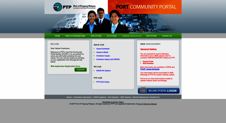 Access pcop.ptp.com.my. Port Community Portal System (PCOP)