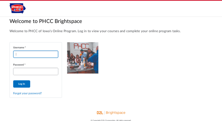 Access phcc.brightspace.com. Login - PHCC of Iowa Online Programs