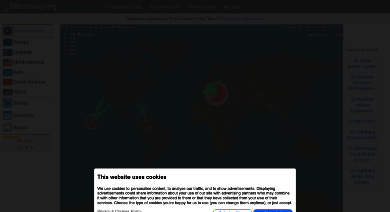 Access pl.blitzortung.org. Lightning & Thunderstorms - World Map