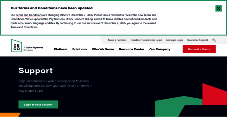 Access pmsupport.paylease.com. Support | Zego (powered by PayLease)