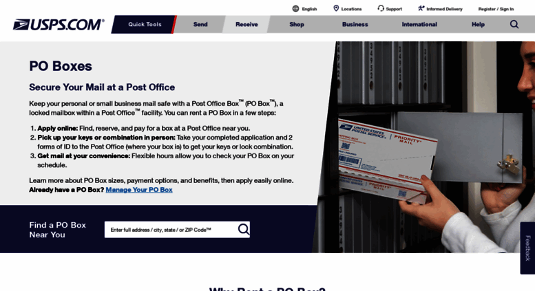 Access poboxes.usps.com. PO Boxes | USPS