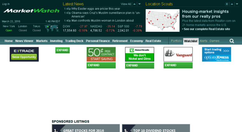 Access portfolio.marketwatch.com. MarketWatch - Watchlist