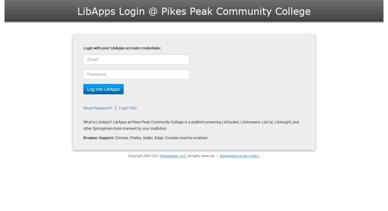 Access ppcc.libapps.com. LibApps Login @ Pikes Peak Community College