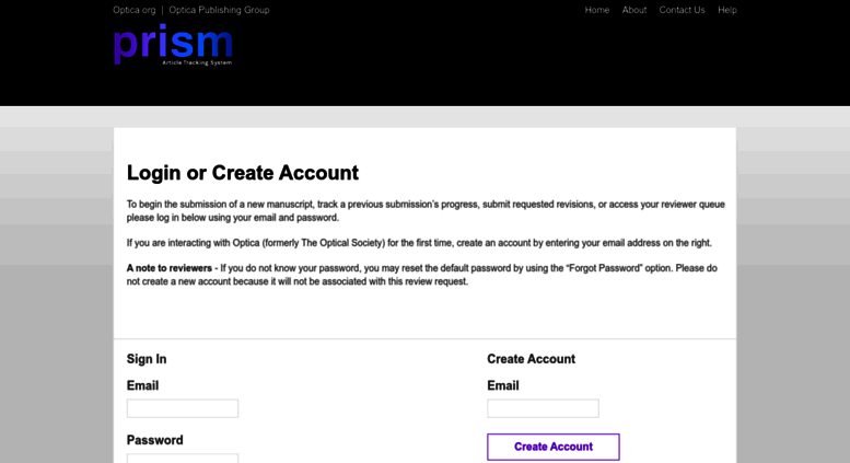 Access prism.opticsinfobase.org. Login or Create Account - Prism