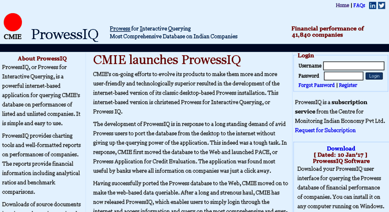 Access prowess.cmie.com. ProwessIQ