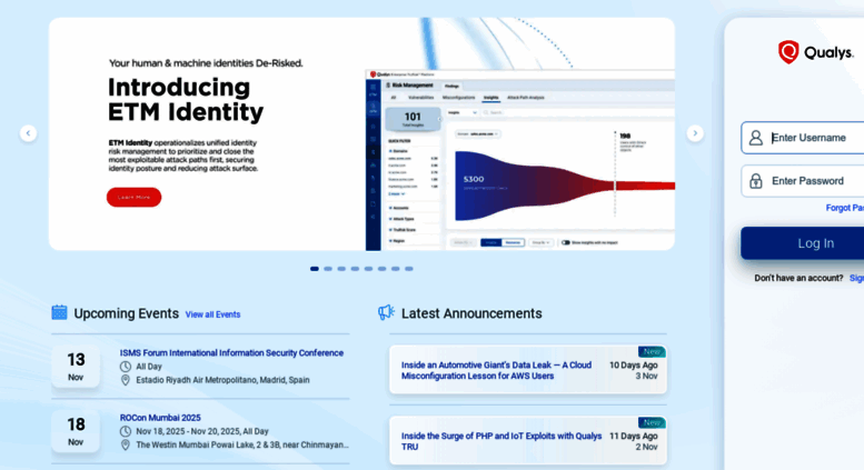 Access qualysguard.qualys.com. Qualys Security and Compliance Suite Login