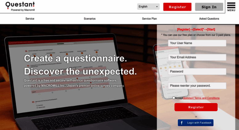 Access questant.jp. Free questionnaire software Questant -MACROMILL-