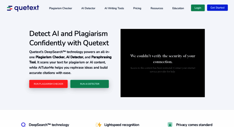 Access quetext.com. Plagiarism Checker | Quetext