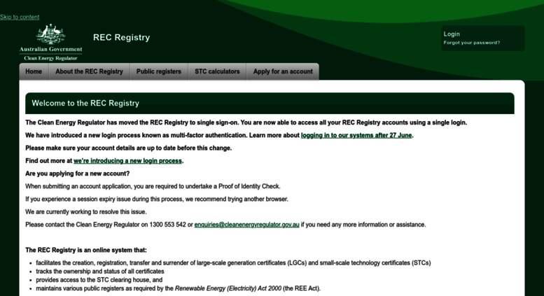 Access rec-registry.gov.au. REC Registry - Home page