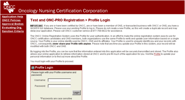 Access registration.oncc.org. ONCC Test and ONCPRO Registration