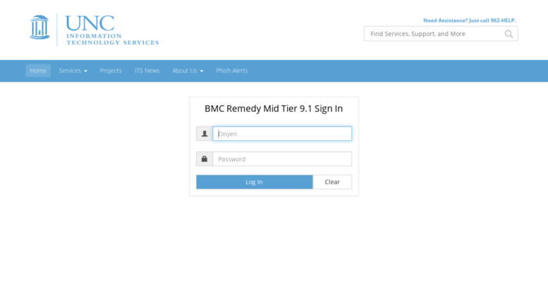 Access remedy.unc.edu. BMC Remedy Mid Tier 9.1 - Login