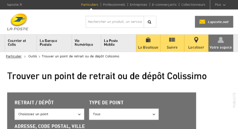 Access retrait.colissimo.fr. Trouver un point de retrait ou de dépôt ...