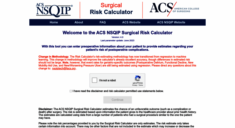 Access riskcalculator.facs.org. ACS Risk Calculator - Home Page