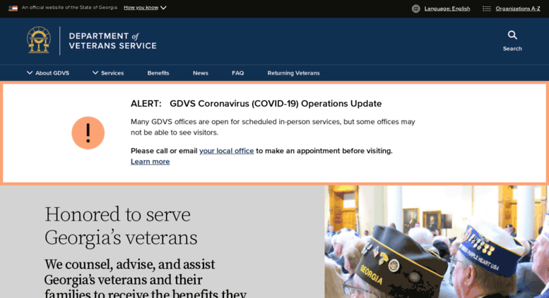 Access sdvs.georgia.gov. Georgia Department of Veterans Service