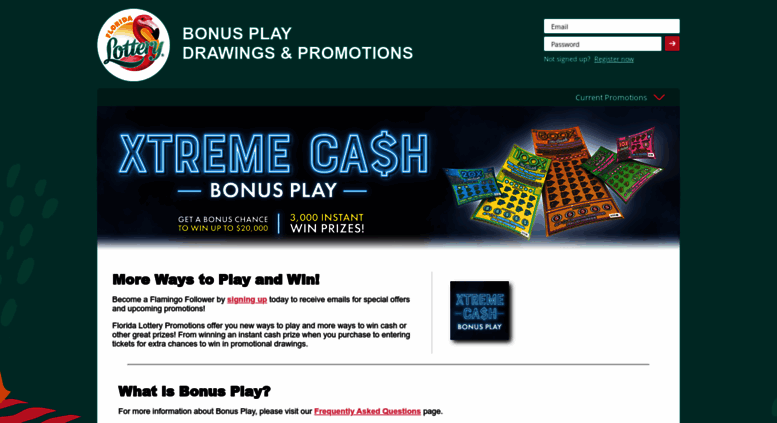 Access secondchance.flalottery.com. Home - Florida Lottery Bonus Play ...