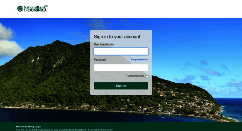 Access secure.nbdominica.com. NBD MoBanking