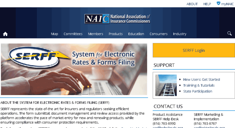Access serff.org. SERFF: The System for Electronic Rates & Forms Filing