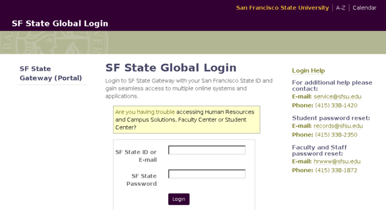 Access service.sfsu.edu. Login | San Francisco State University