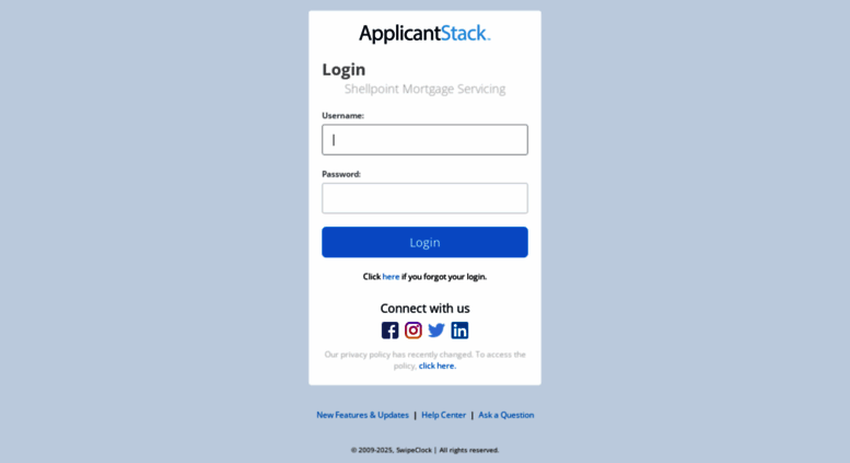 Access shellpointmtg.applicantstack.com. ApplicantStack - Login
