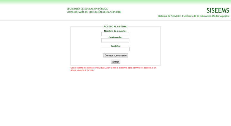 Access siseems.sems.gob.mx.