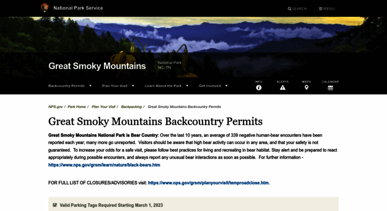 Access smokiespermits.nps.gov. Backcountry Permit System - Great Smoky ...