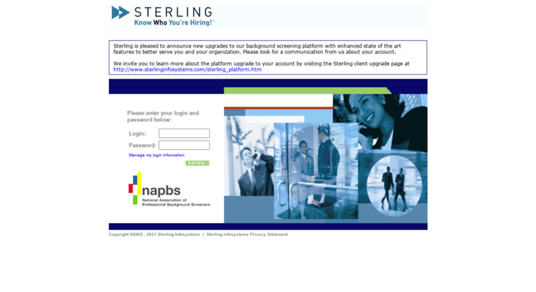 Access smwreports.sterlingdirect.com. Sterling Infosystems Login Page