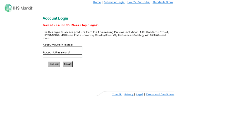 Access specs4.ihserc.com. IHS Login Invalid session ID. Please login again.