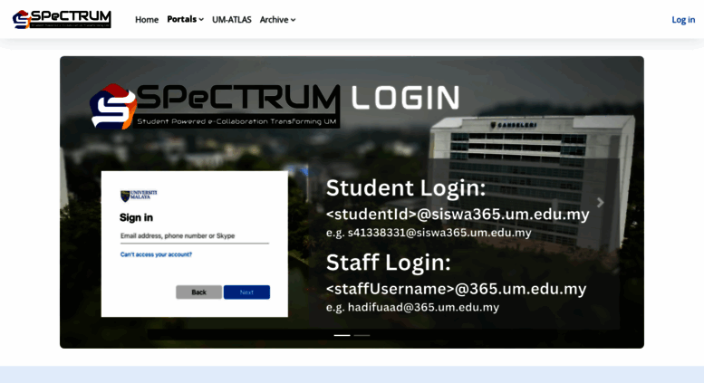 Access spectrum.um.edu.my. SPeCTRUM V3
