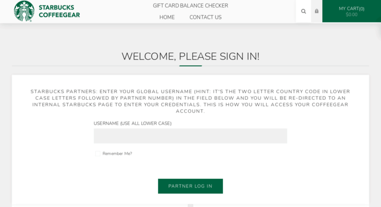 Access starbuckscoffeegear.com. Starbucks Coffeegear. Login