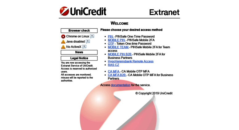 Access start.extranet.unicredit.eu. UniCredit Extranet