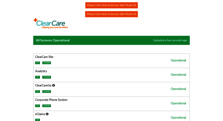 Access status.clearcareonline.com. ClearCare System Status