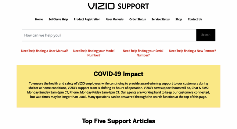 Access support.vizio.com. VIZIO Support