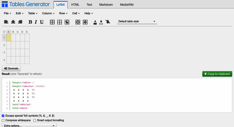 Access tablesgenerator.com. Create LaTeX tables online ...