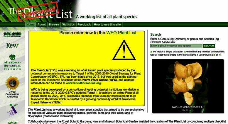Access theplantlist.org. Home — The Plant List